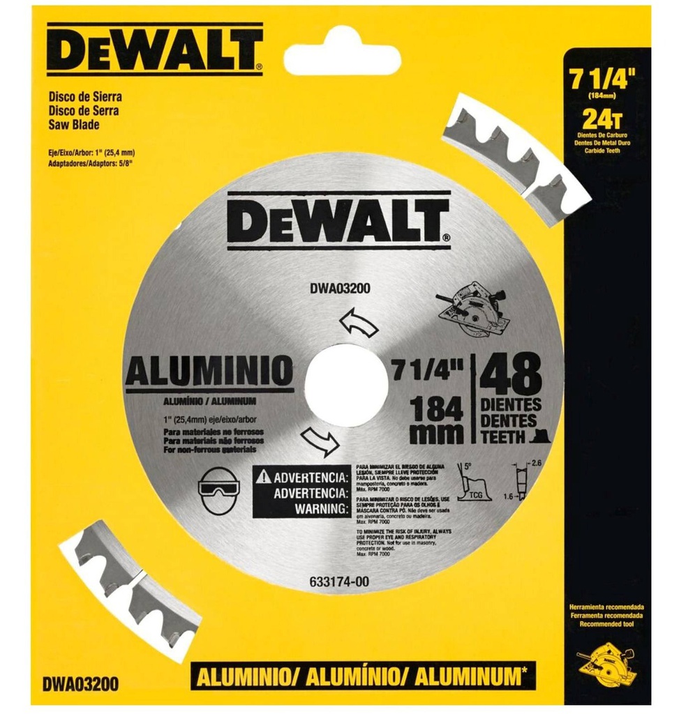 Disco Sierra Circular 7 1/4" 48D DEWALT Aluminio / DEWALT-Tabla-1 ...
